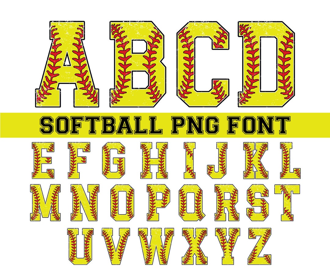 Softball Font Png, Distressed Softball Alphabet Png, Softball Team ...