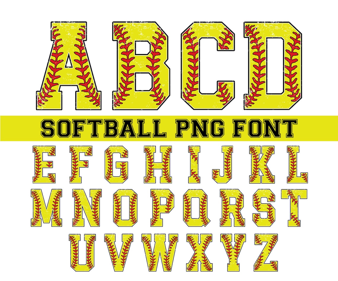 Softball Font Png, Distressed Softball Alphabet Png, Softball Team ...