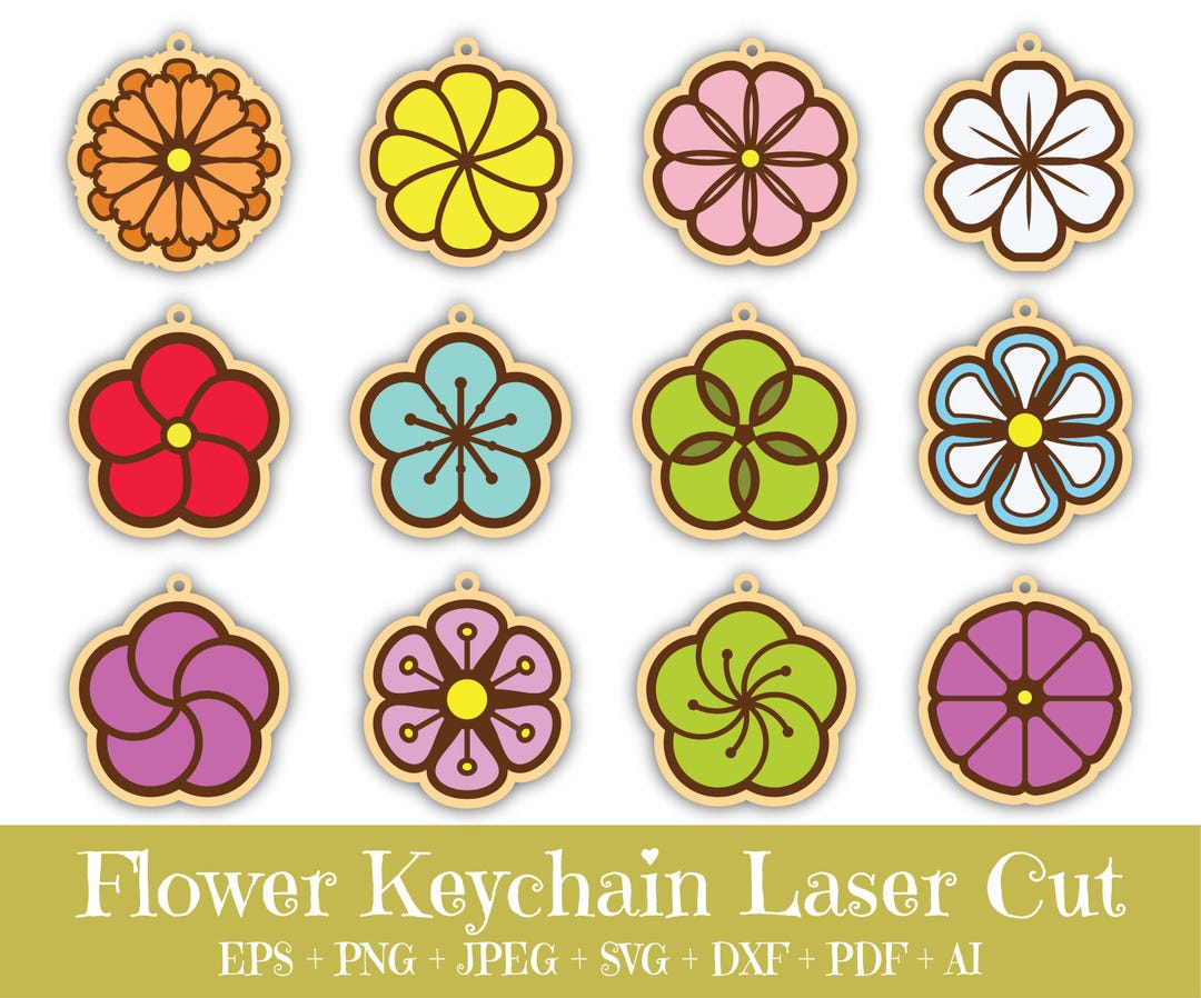 Flower Keychain Laset Cut Files, Flower Keychain Svg Bundle, Keychain ...