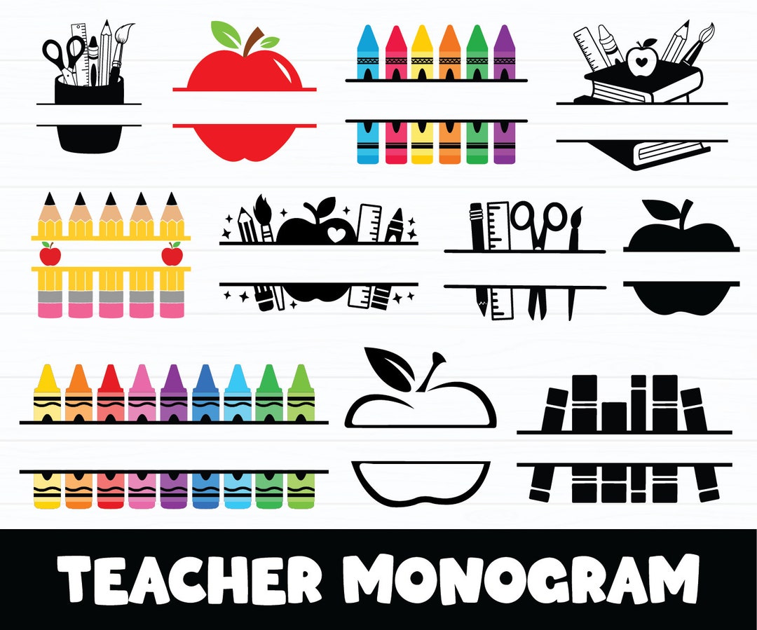 Teacher Monogram Svg Bundle, Teacher Split Monogram Svg, Teacher Name ...