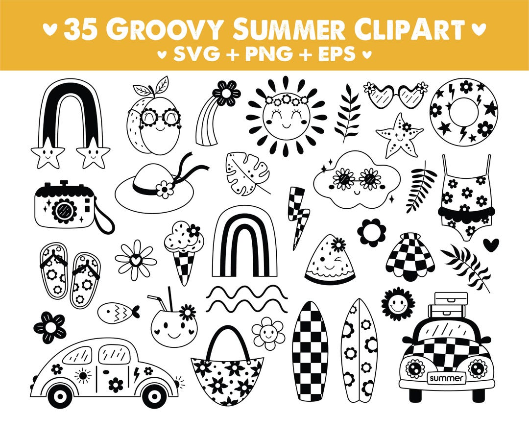 Groovy Summer Clipart Svg Bundle, Summer Svg Bundle, Beach Clipart ...