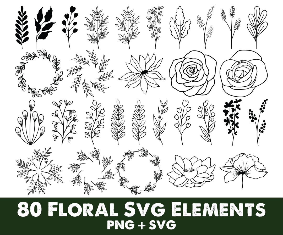 Flower Svg Bundle, Flower Cut File Svg, Flowers Cricut, Floral Elements ...