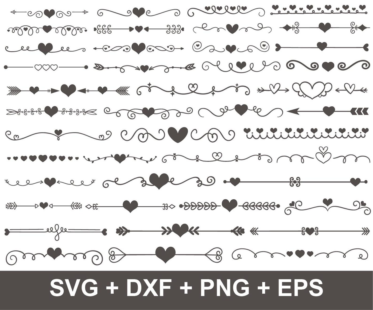 Heart Text Divider Svg Bundle, Heart Border Svg Bundle, Heart Svg ...