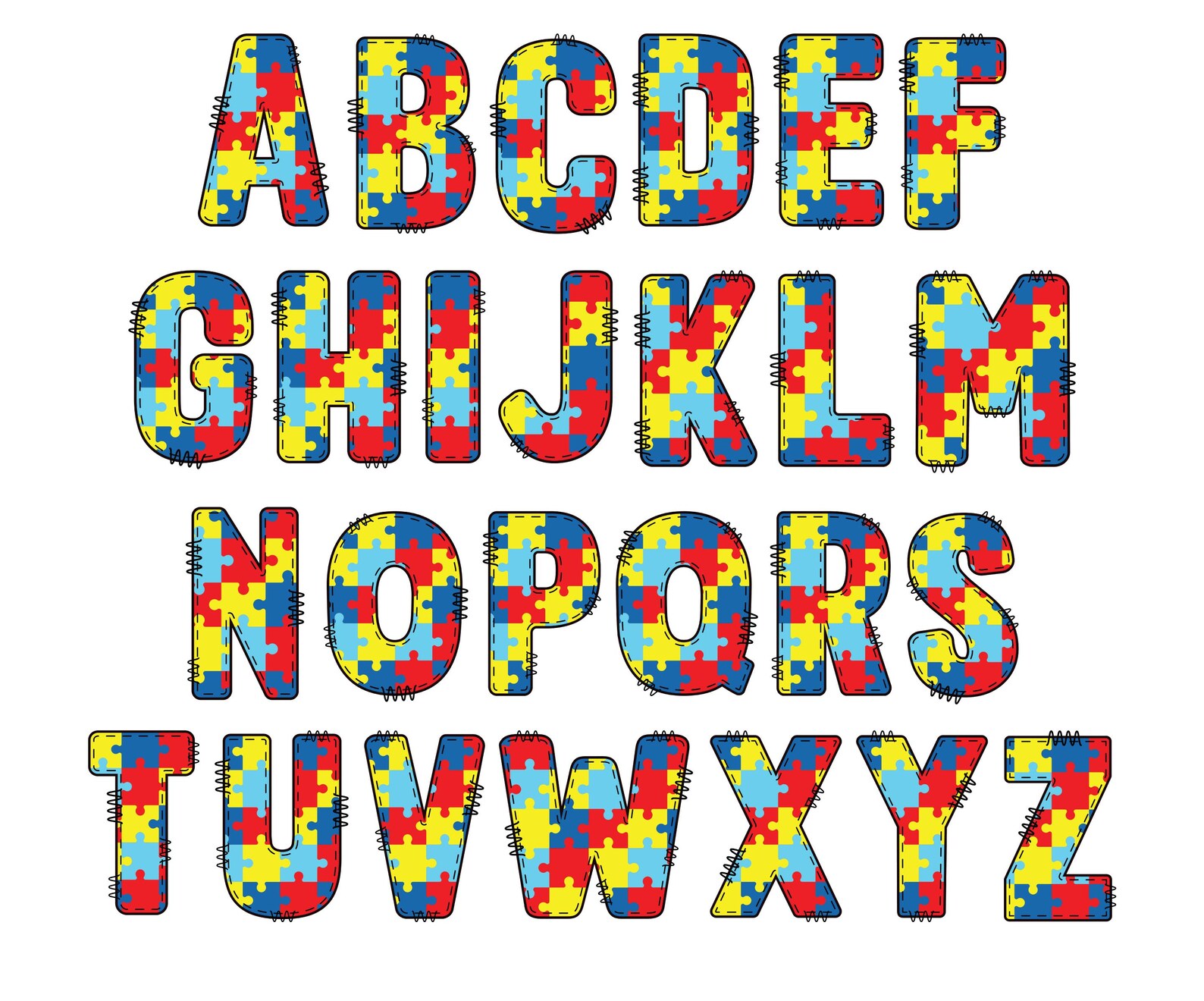 Autism Font Svg/png, Autism Alphabets and Numbers Png, Autism Number ...