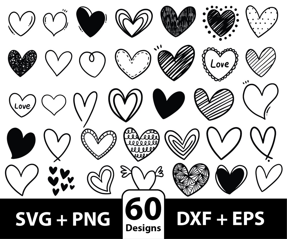 Heart Svg Bundle, Doodle Heart Bundle Svg, Open Heart Svg, Valentine Heart Svg, Hand Drawn Heart ...