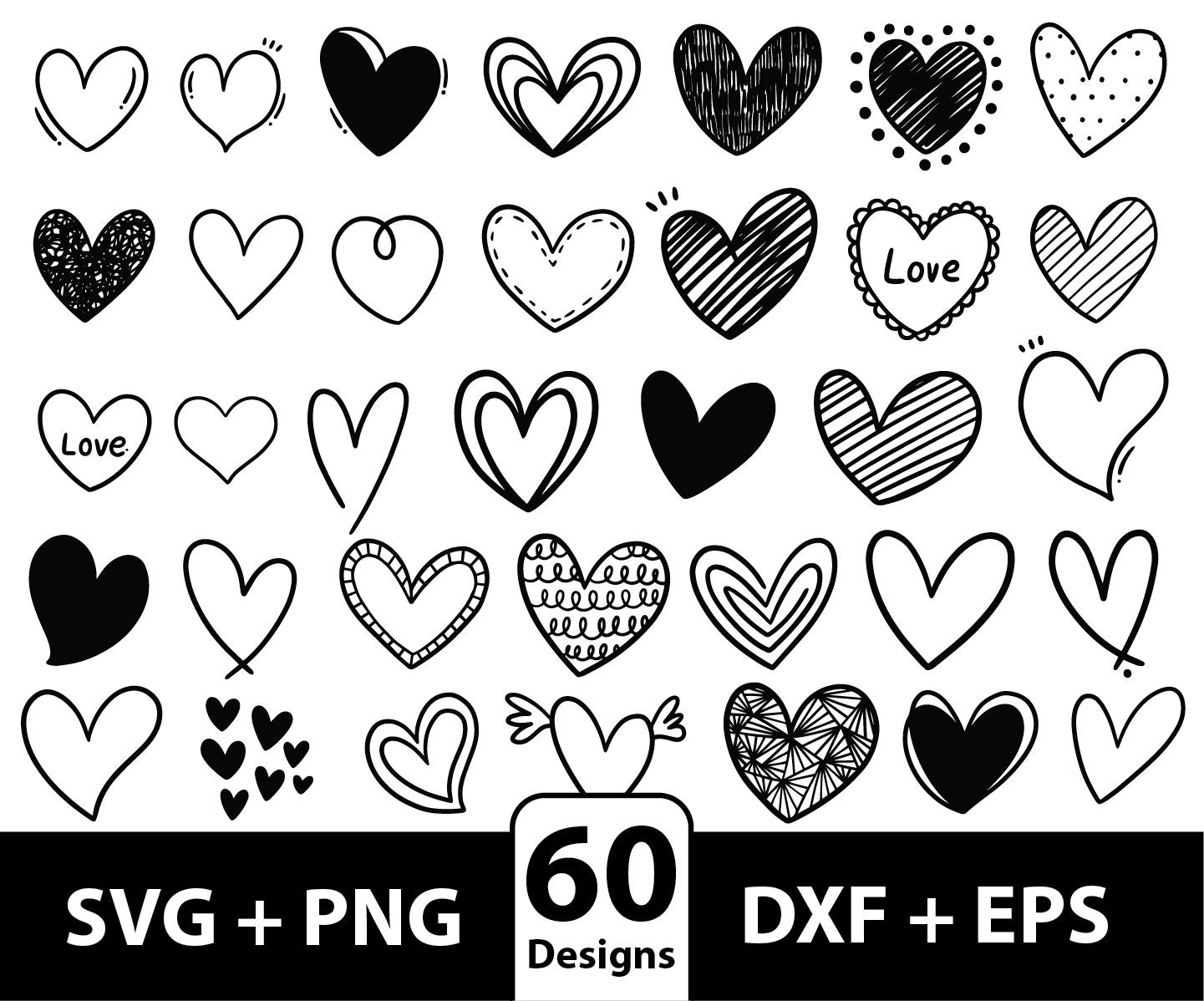 Heart Svg Bundle, Doodle Heart Bundle Svg, Open Heart Svg, Valentine ...