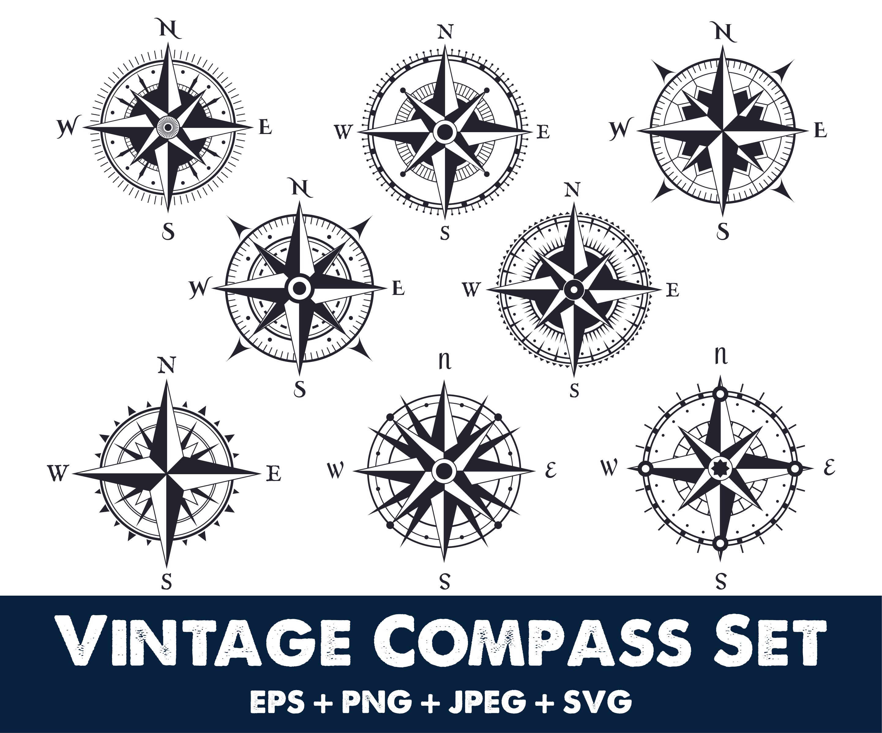 Compass Svg Bundle, Compass Set Collection Svg, Vintage Compass Set Svg, Nautical Compass Svg ...