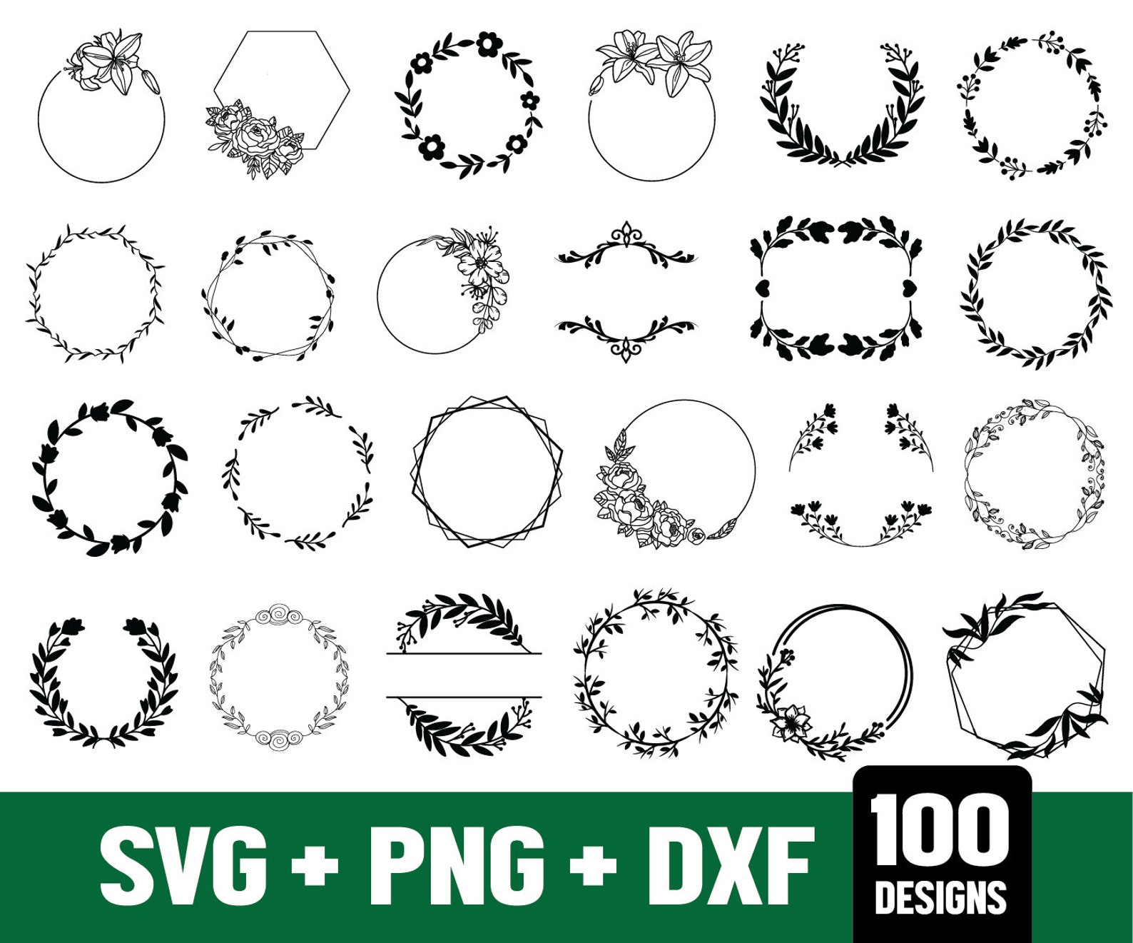 100 Wreath Svg Bundle, Floral Wreath Svg Bundle, Wreath Flower Svg ...