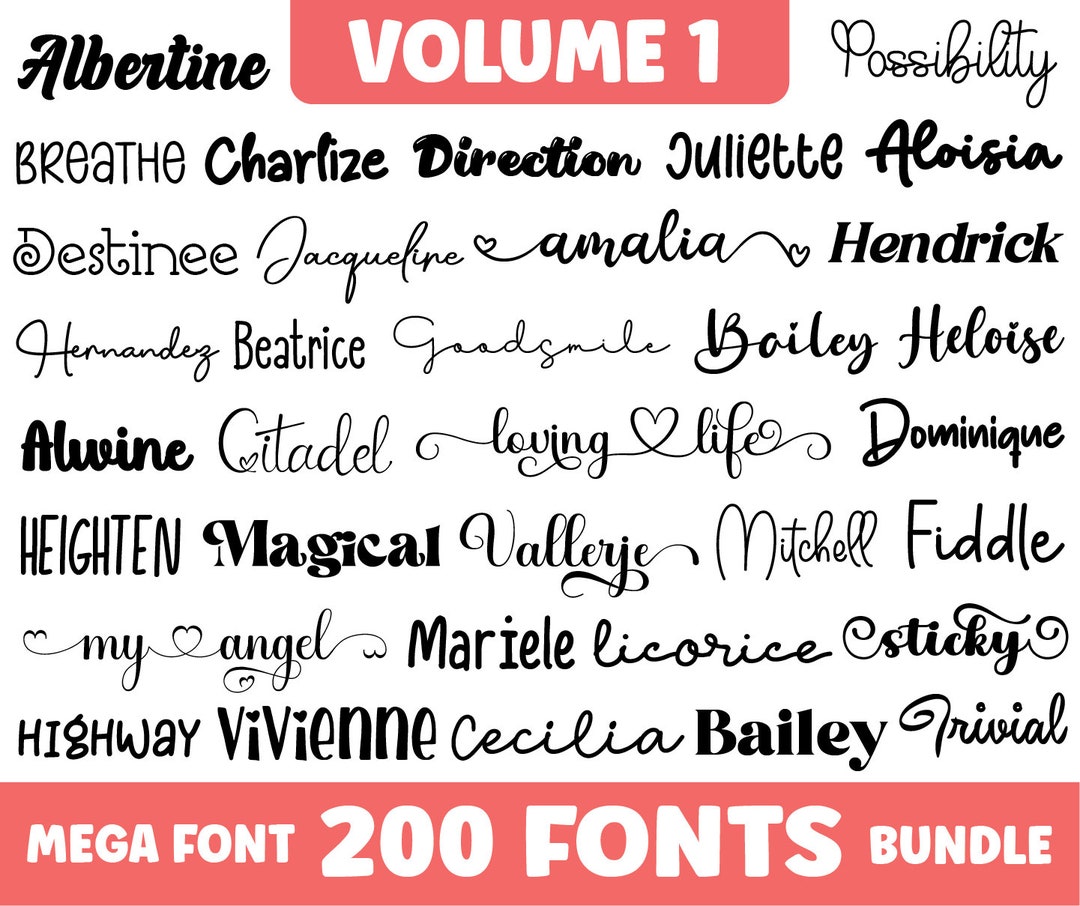 The Ultimate 200 Fonts, Procreate Font Bundle, Heart Font, Cricut ...
