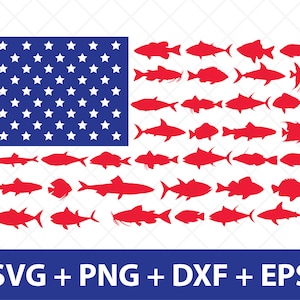 American Fishing Flag Svg, Distressed Svg, USA Fisherman Svg, Fish Flag ...