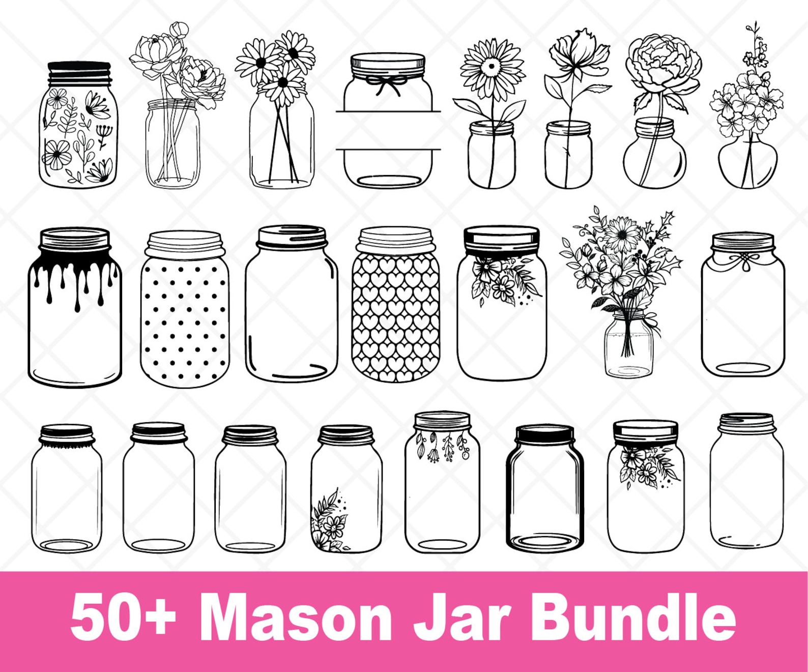 Mason Jar Svg Bundle, Mason Jar Silhouette Cut File, Mason Jar Cricut ...