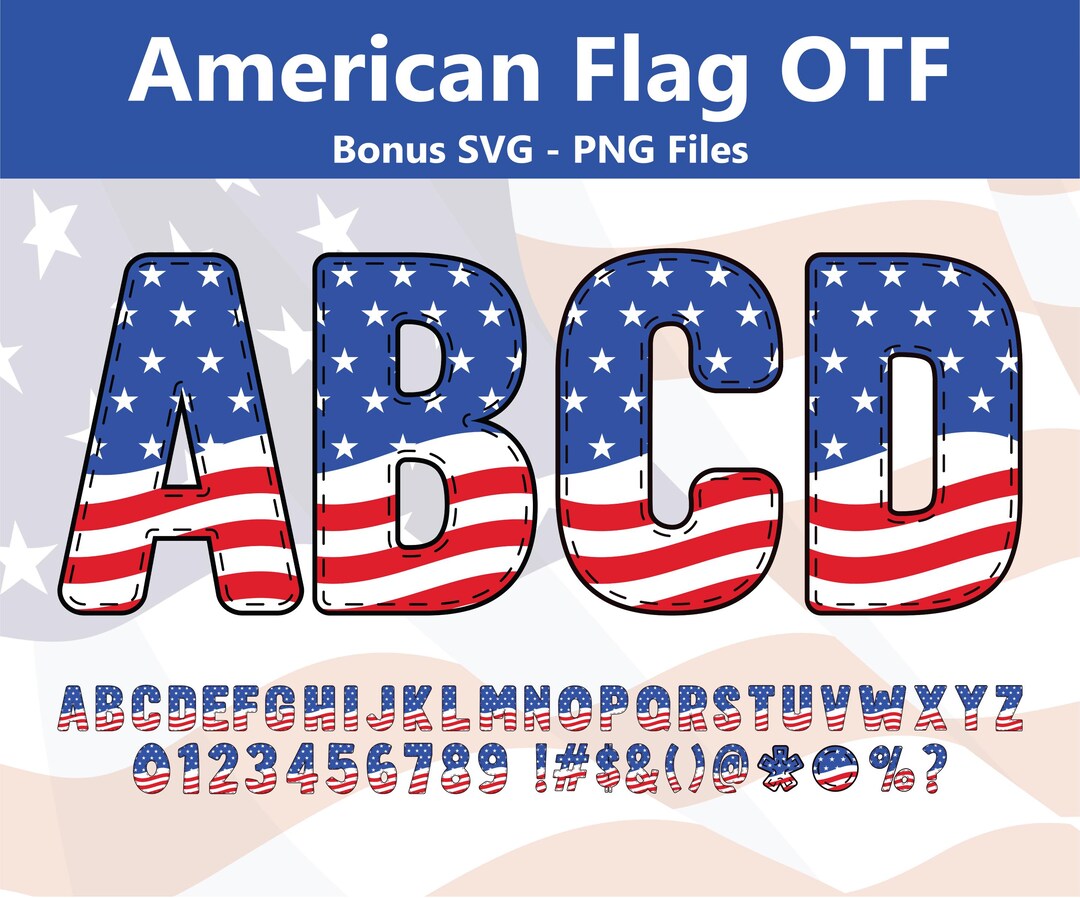 American Flag Font Svg, American Flag Alphabets and Numbers Png, USA ...