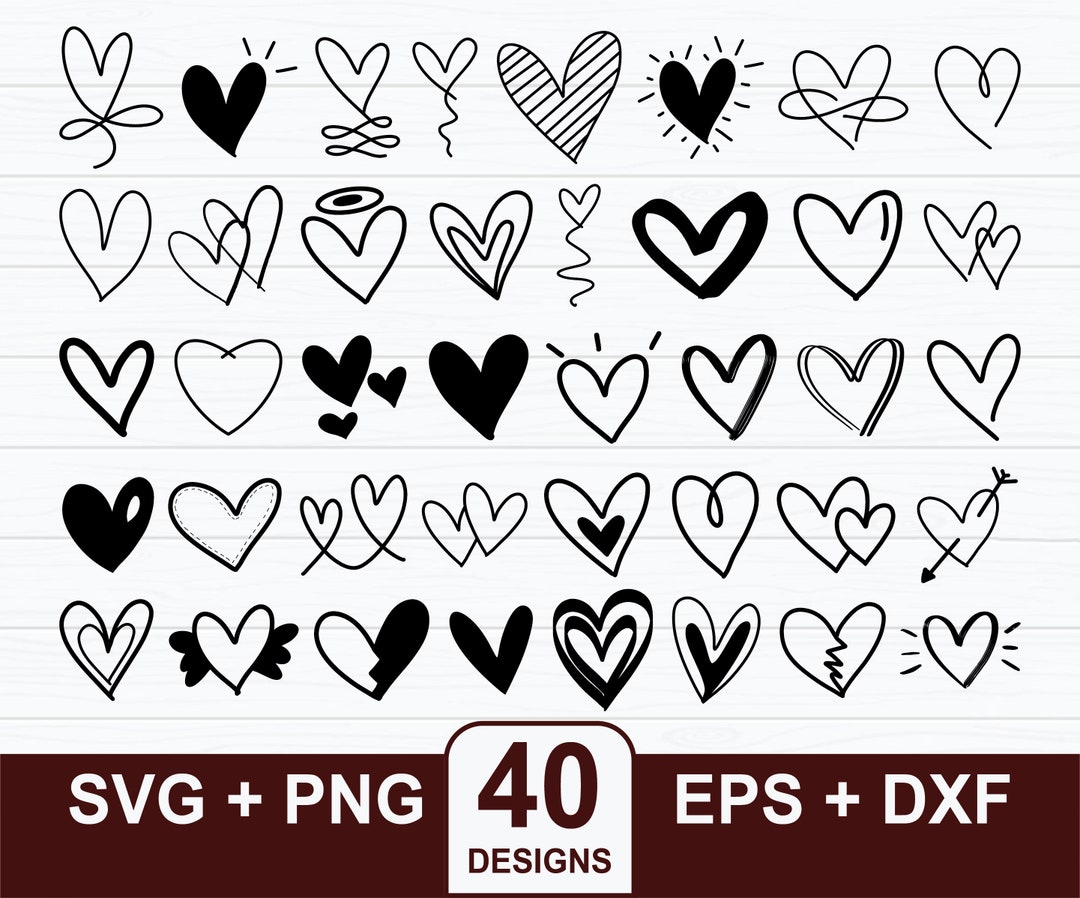 40 Heart Svg Bundle, Doodle Heart Bundle Svg, Open Heart Svg, Valentine Heart Svg, Hand Drawn ...
