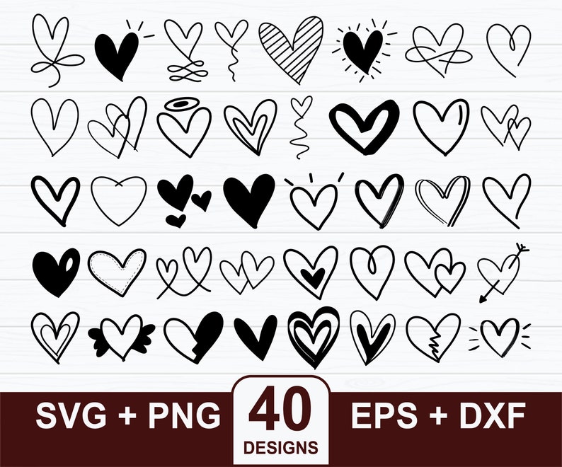 40 Heart Svg Bundle, Doodle Heart Bundle Svg, Open Heart Svg, Valentine ...