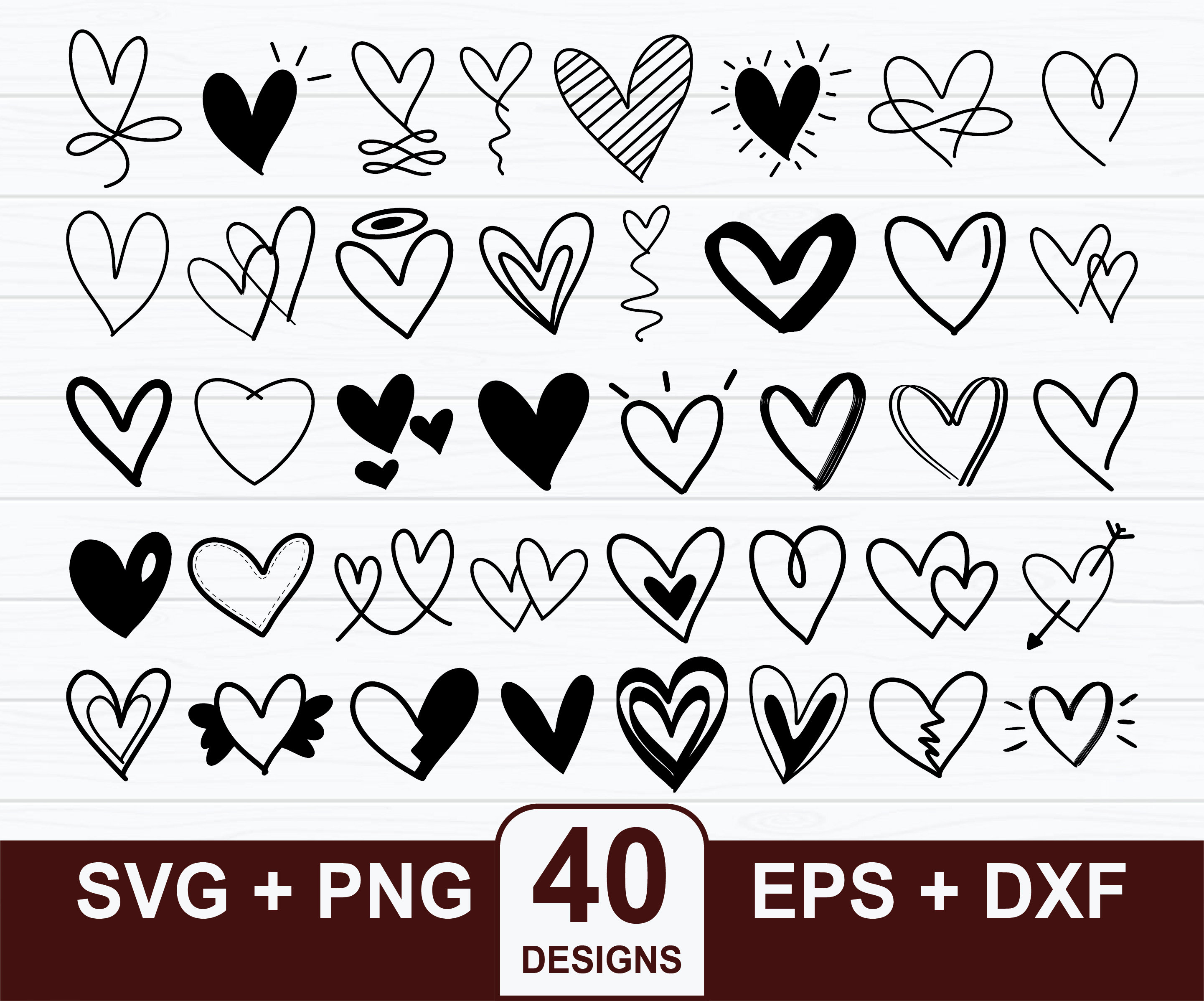 40 Heart Svg Bundle, Doodle Heart Bundle Svg, Open Heart Svg, Valentine Heart Svg, Hand Drawn ...