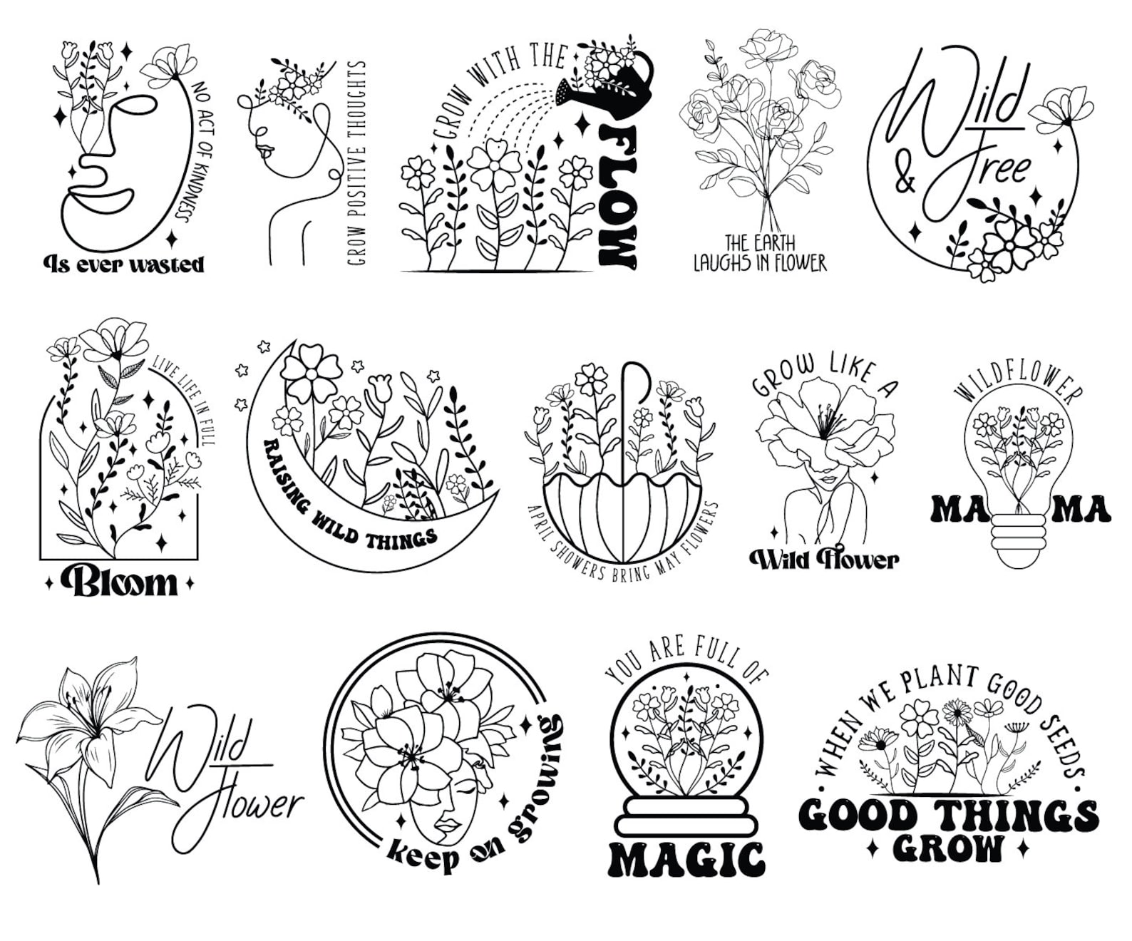 Flower Quotes Svg Bundle, Floral Motivational Quotes Svg, Positive ...