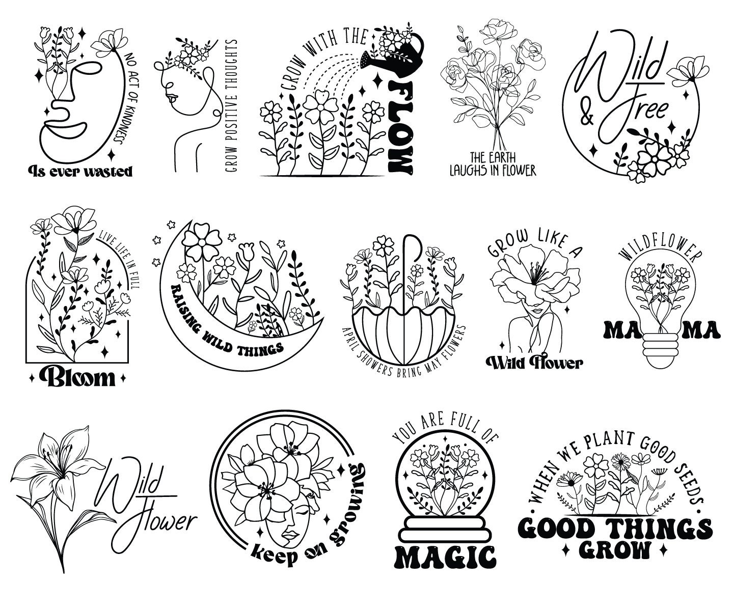 Flower Quotes Svg Bundle, Floral Motivational Quotes Svg, Positive ...