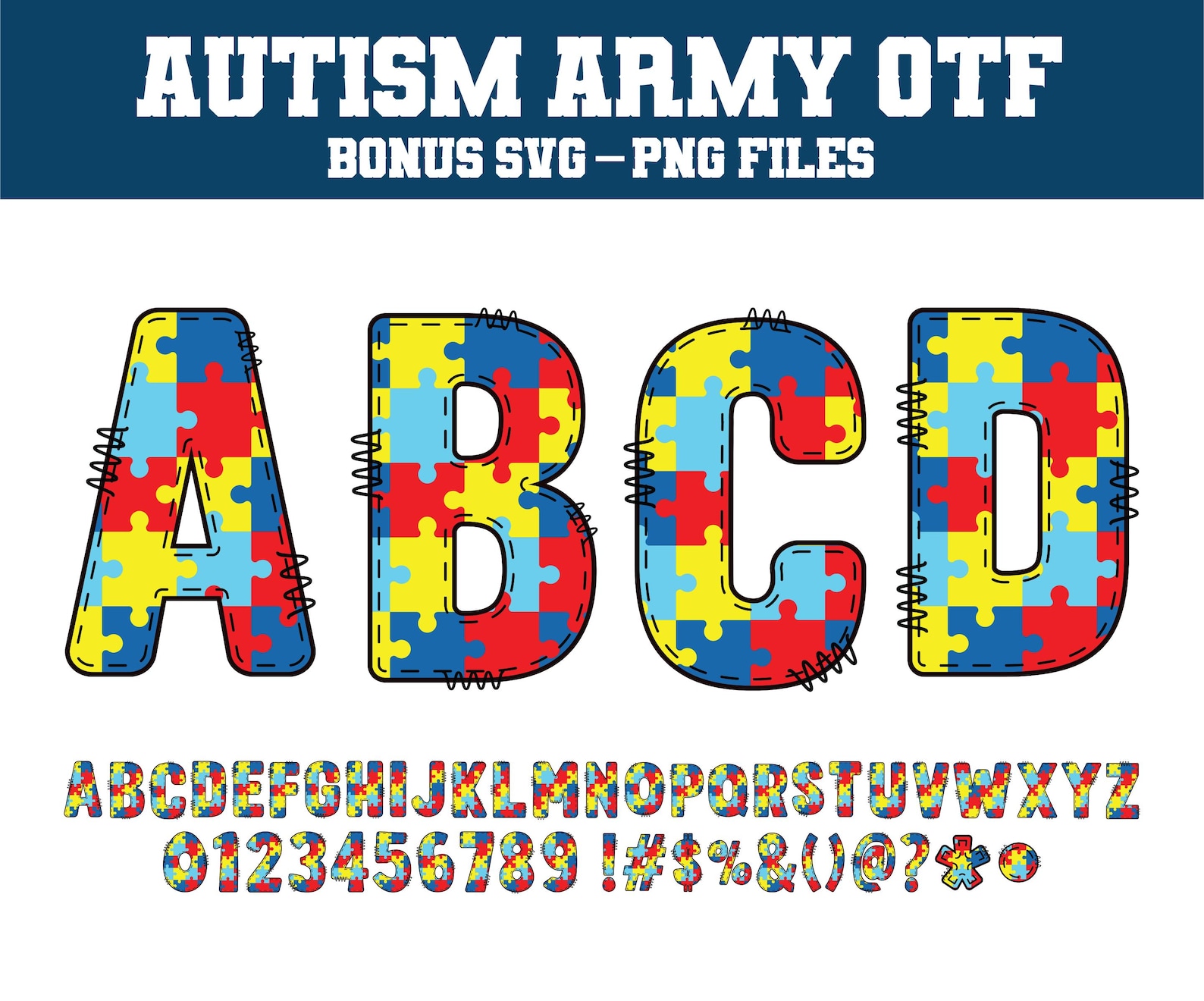 Autism Font Svg/png, Autism Alphabets and Numbers Png, Autism Number ...