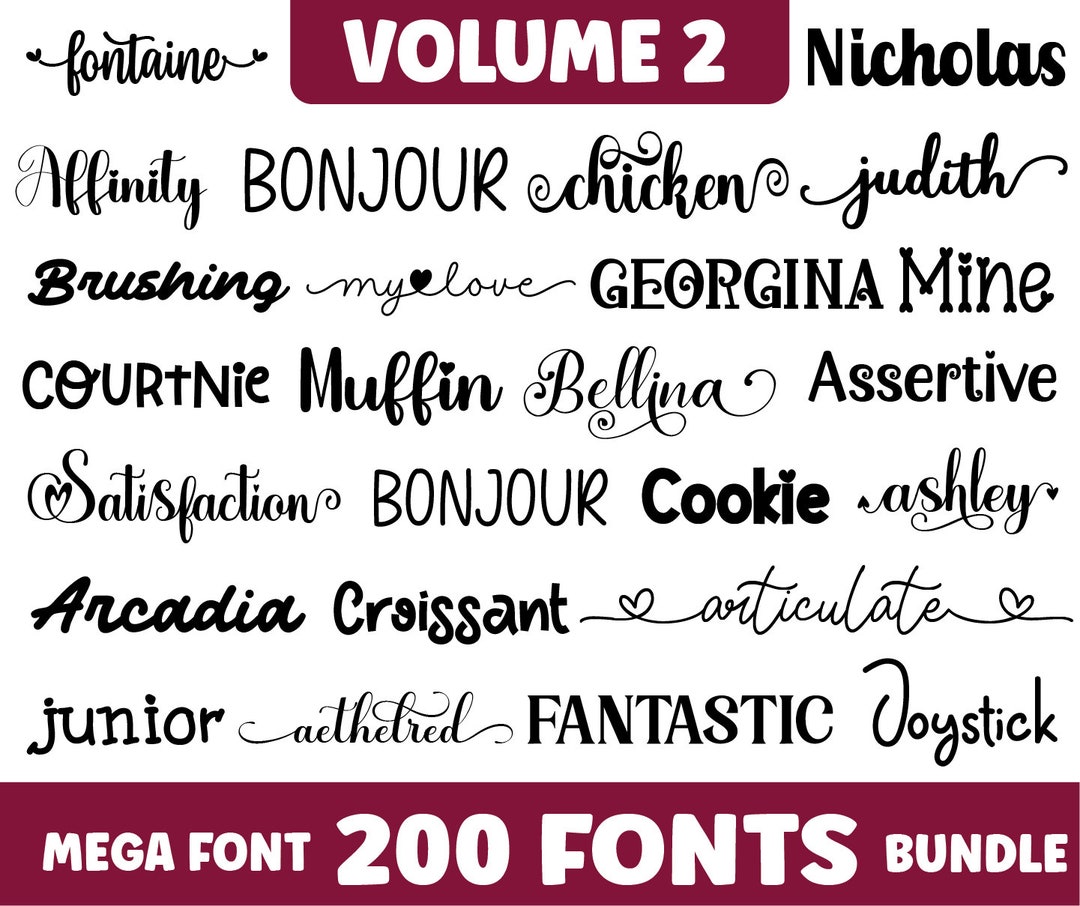 The Ultimate 200 Fonts, Procreate Font Bundle TTF Heart Font, Cricut ...
