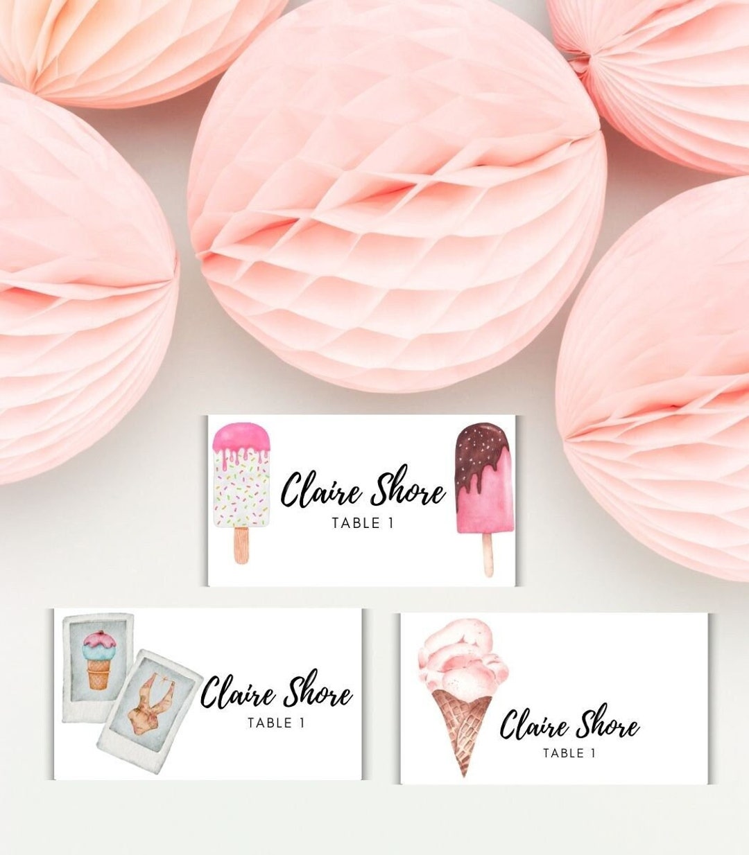Pack of 3 Summer Ice Cream Place Card DIY, Editable & Printable Summer ...