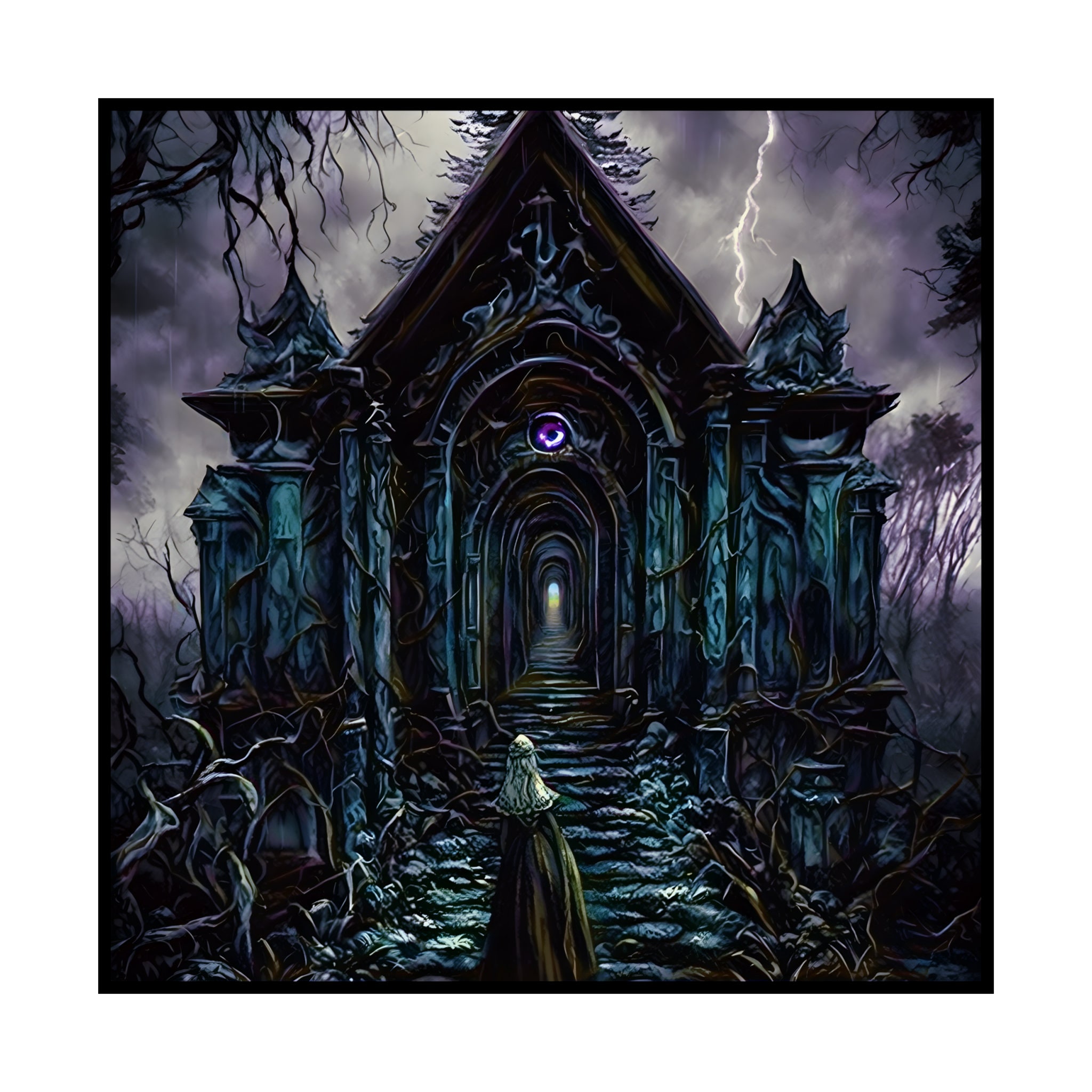 Dark Art Print of Woman at a Mausoleum Gateway to Serenity: Suspicious ...