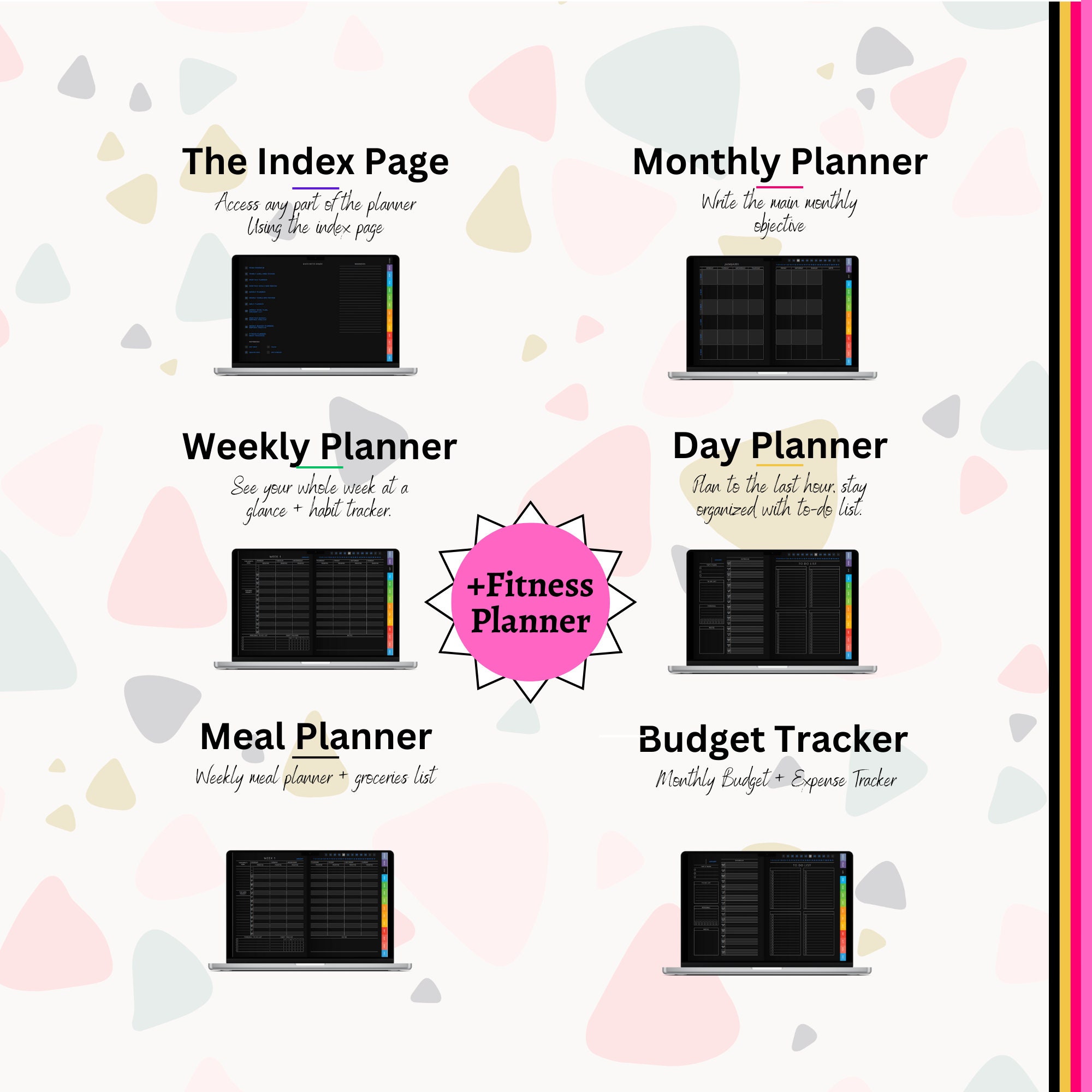 Dark Mode + Light UNDATED Hyperlinked iPad Planner Bundle, All in One ...