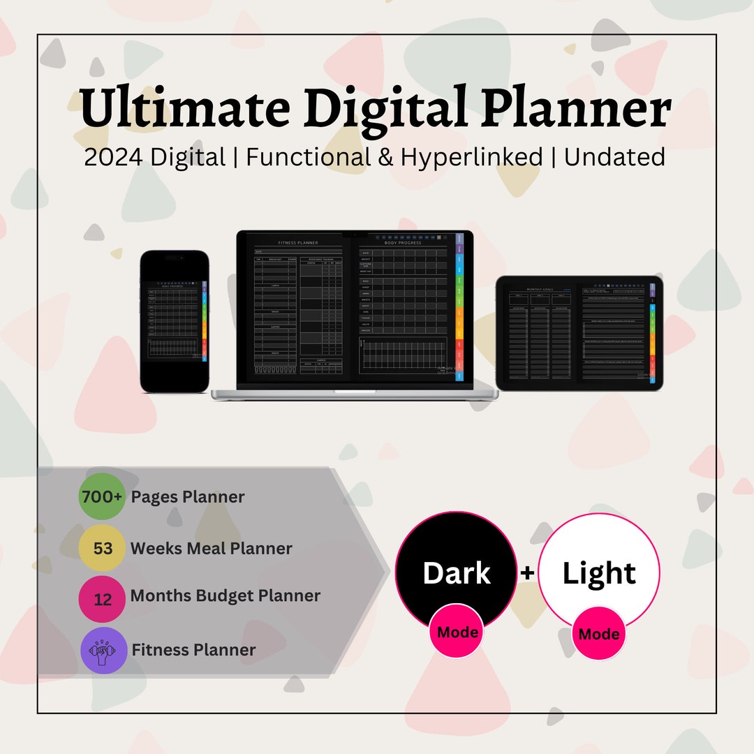 Dark Mode + Light UNDATED Hyperlinked iPad Planner Bundle, All in One ...