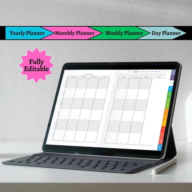 Dark Mode + Light UNDATED Hyperlinked iPad Planner Bundle, All in One ...