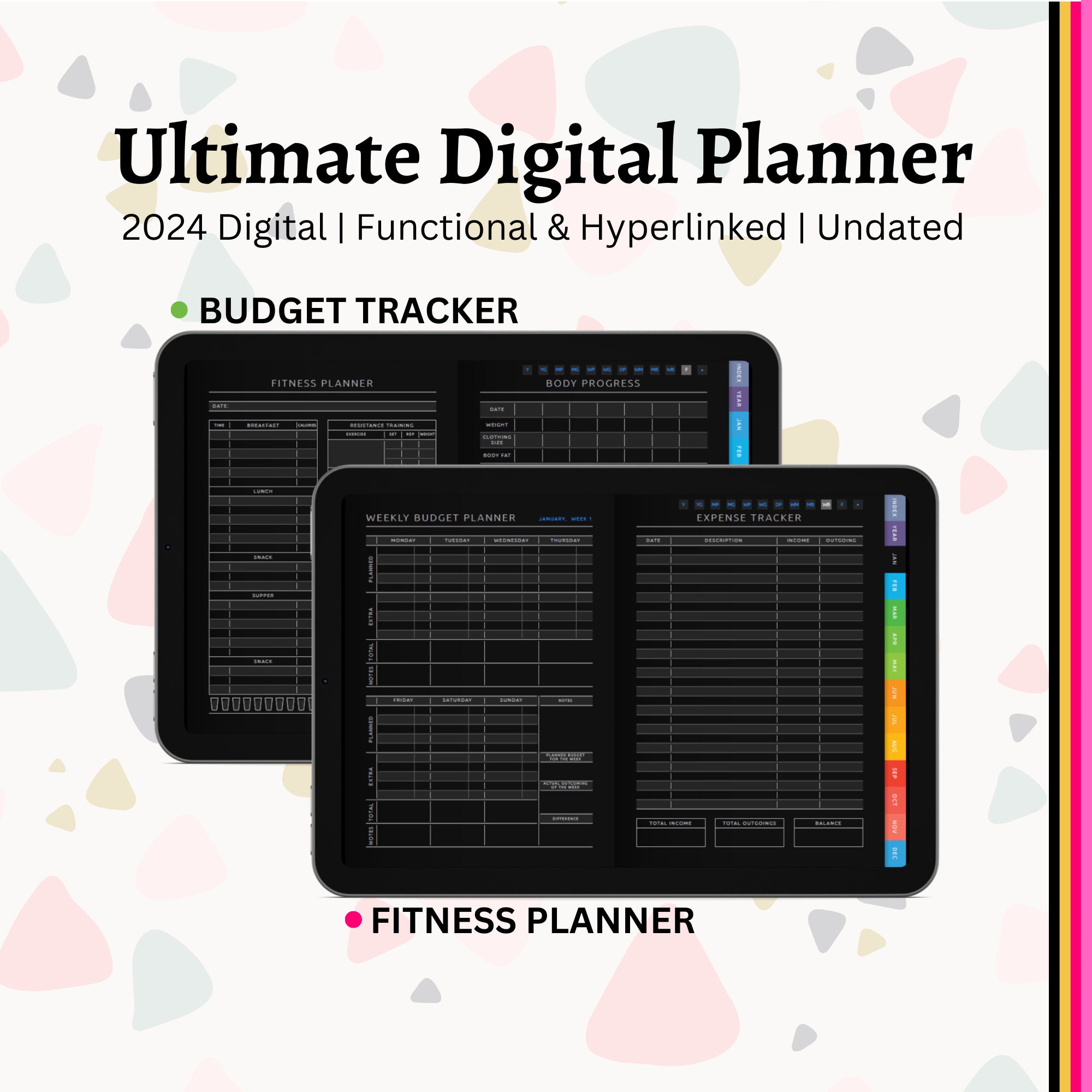 Dark Mode + Light UNDATED Hyperlinked iPad Planner Bundle, All in One ...