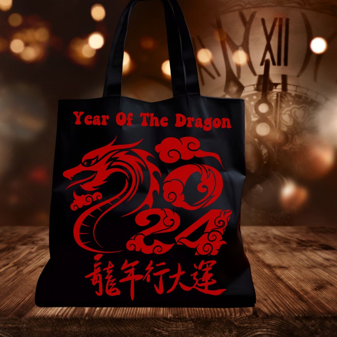 Year of the Dragon Tote Bag 2024 Chinese Zodiac Canvas Shopper With 5 ...
