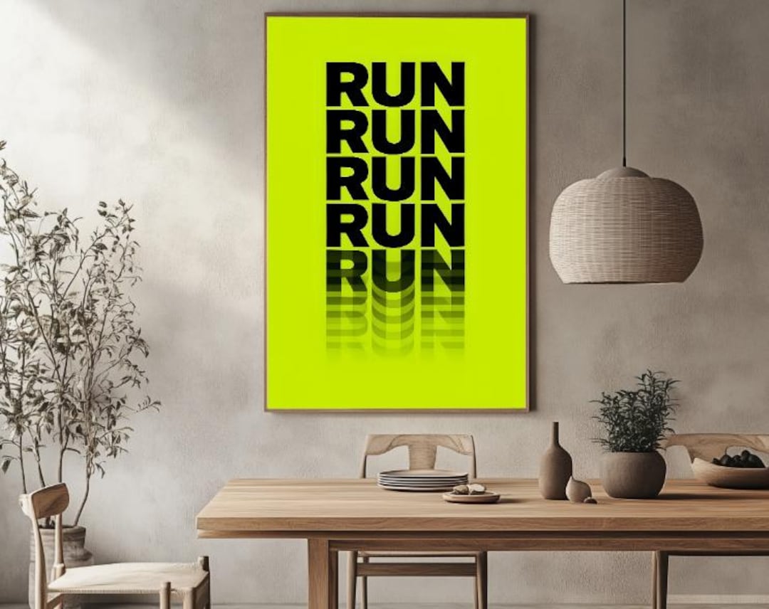 RUN Typography Poster | Neon Runner Wall Art | Digital Download | Bold ...