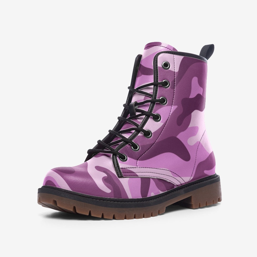 Pink Camo Vegan Leather Combat Boots: Unisex Wide Fit - Etsy