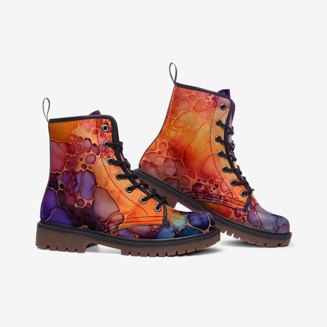 Colorful Alcohol Ink Faux Leather Combat Boots: Unisex Streetwear - Etsy