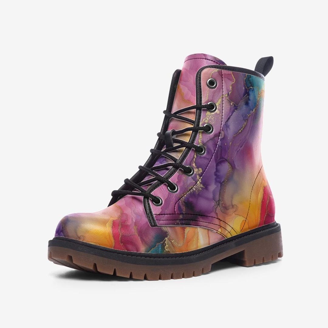 Alcohol Ink Faux Leather Combat Boots: Unisex Colorful Design - Etsy