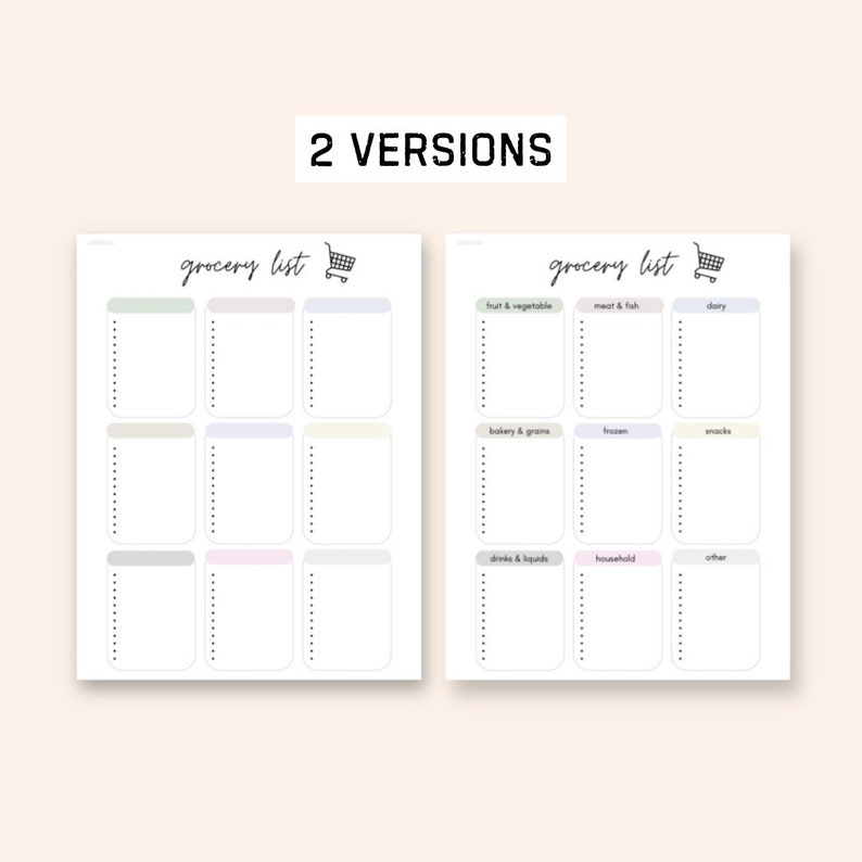 Grocery List Printable Template, Digital Product Grocery Shopping ...