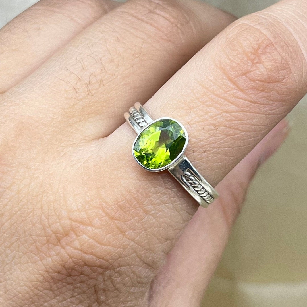 Natural Green Peridot Silver Ring, Green Peridot Gemstone Ring, Oval ...