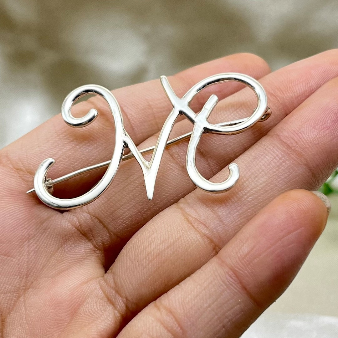 Custom Initials Brooch for Groom Men's Silver Initials Letters ...