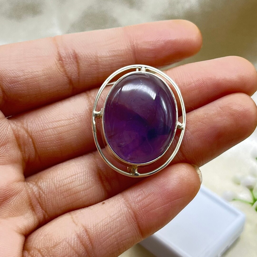 Genuine Amethyst Brooch, 925 Sterling Silver Brooch, Vintage Silver ...