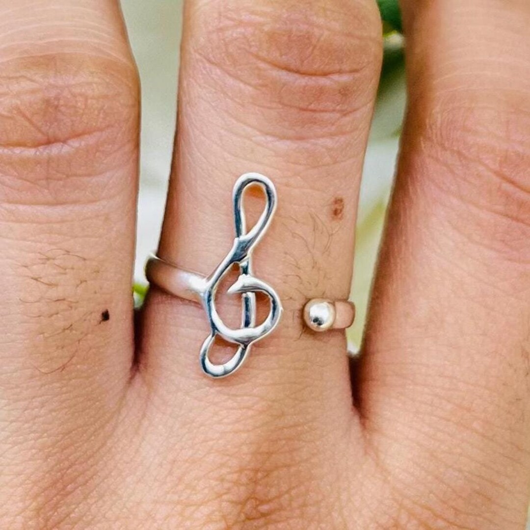 925 Solid Silver Music Sign Ring Music Lover Ring Musical Love Note ...