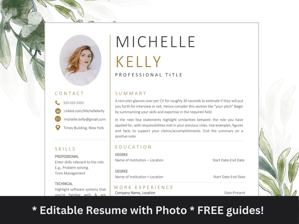 Modern Executive Resume Template for Word Professional CV With Photo ...