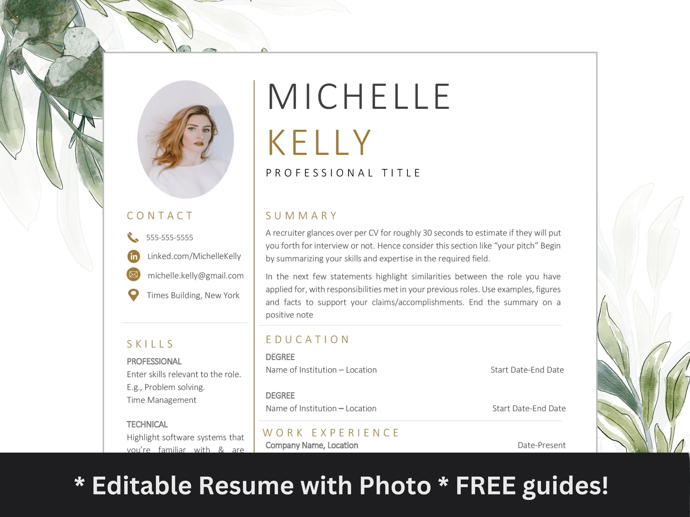 Modern Executive Resume Template for Word Professional CV With Photo ...