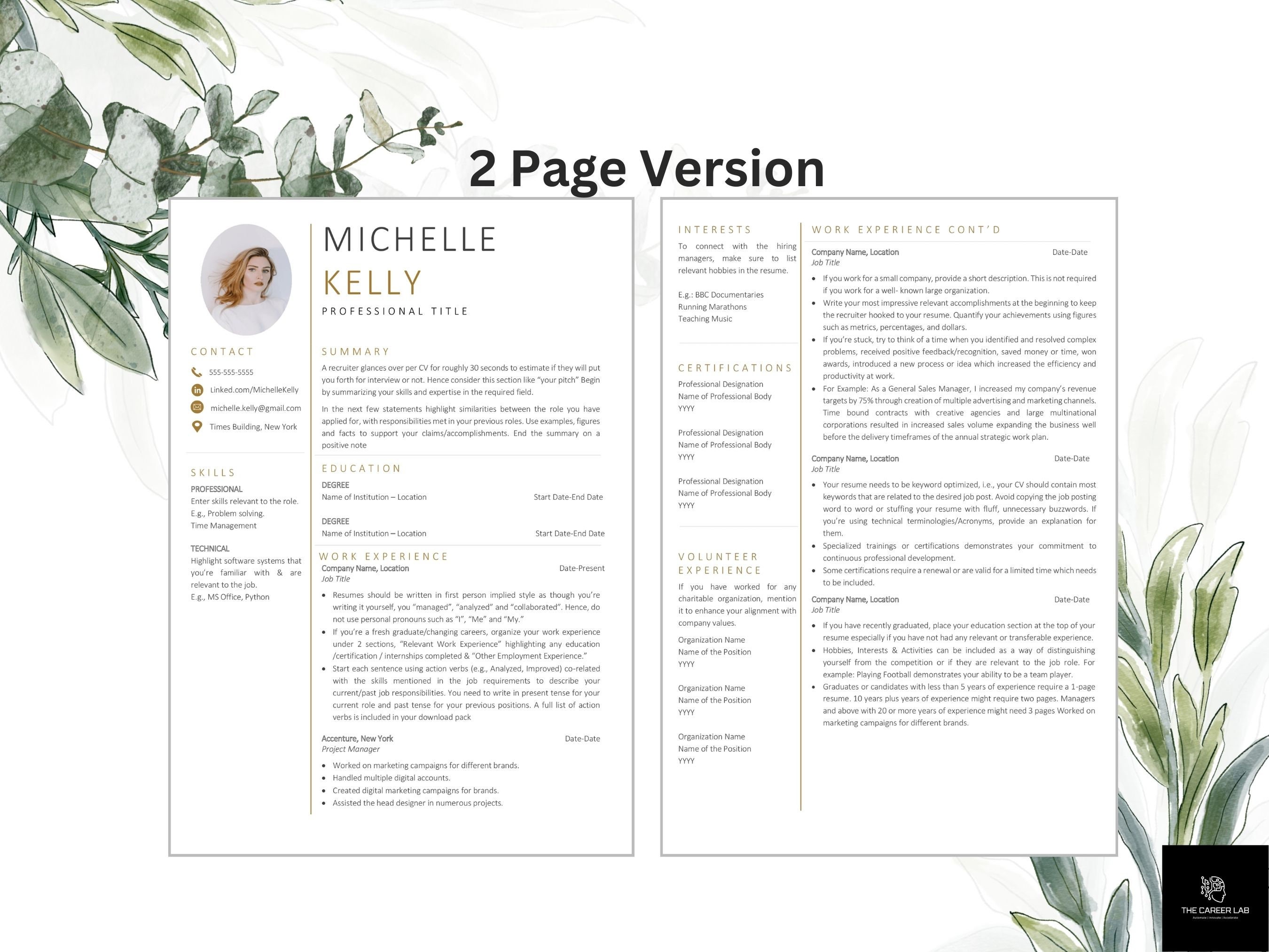 Modern Executive Resume Template for Word Professional CV With Photo ...