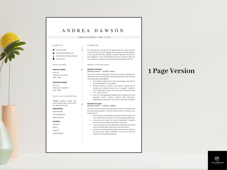 Minimalist Resume Template | Professional CV Design (word, Pages, Docs ...