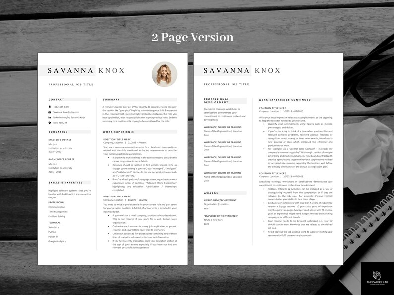 Modern Resume Template | Contemporary CV for Word, Pages (A4/US Letter ...