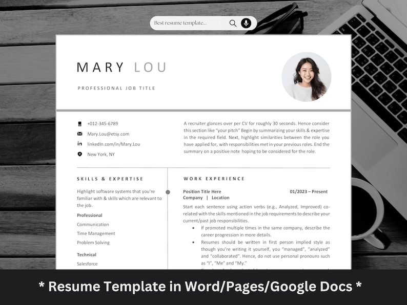 Dual Tone Resume Template | Professional CV for Word, Pages, Google ...