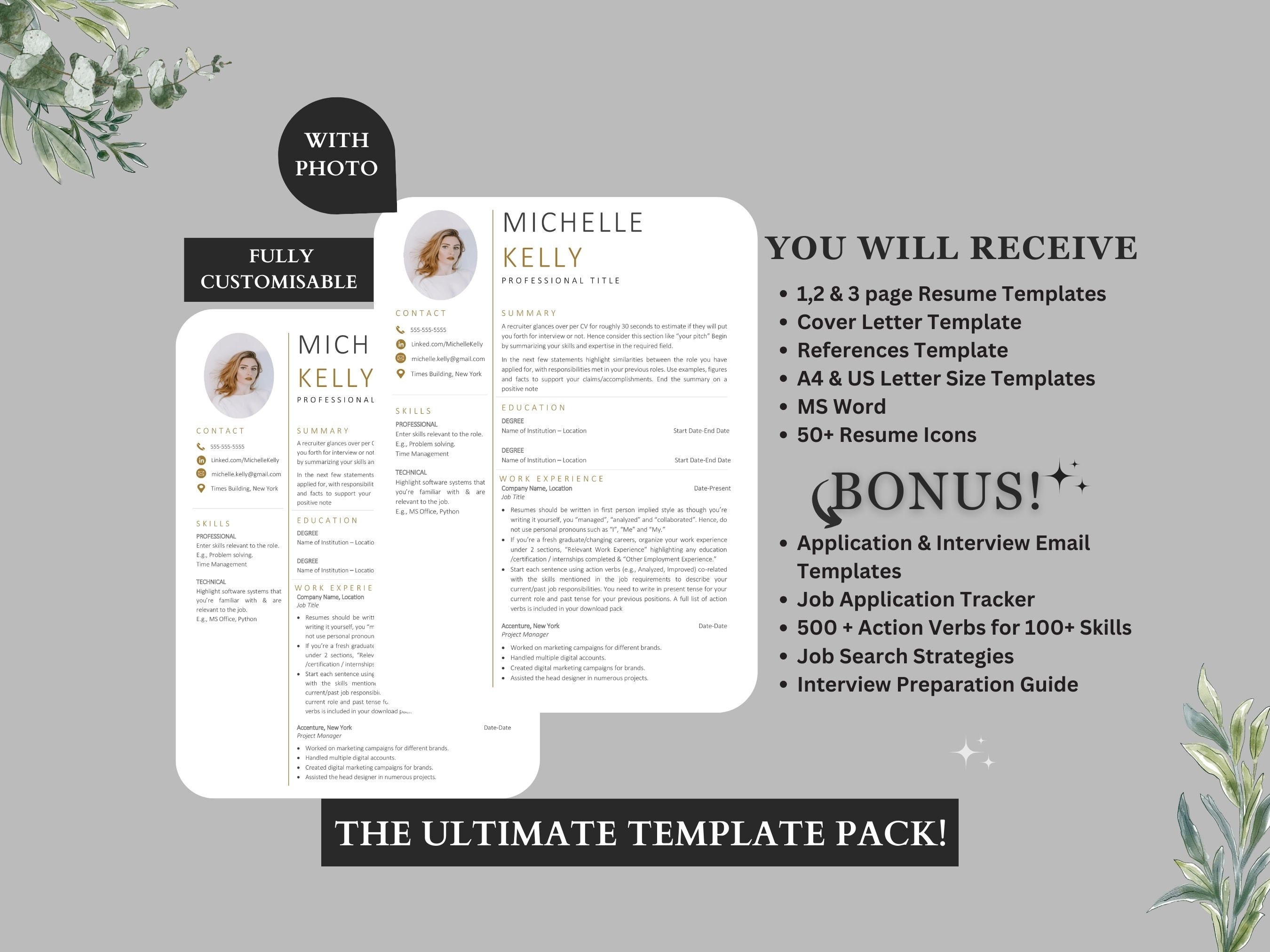 Modern Executive Resume Template for Word Professional CV With Photo ...