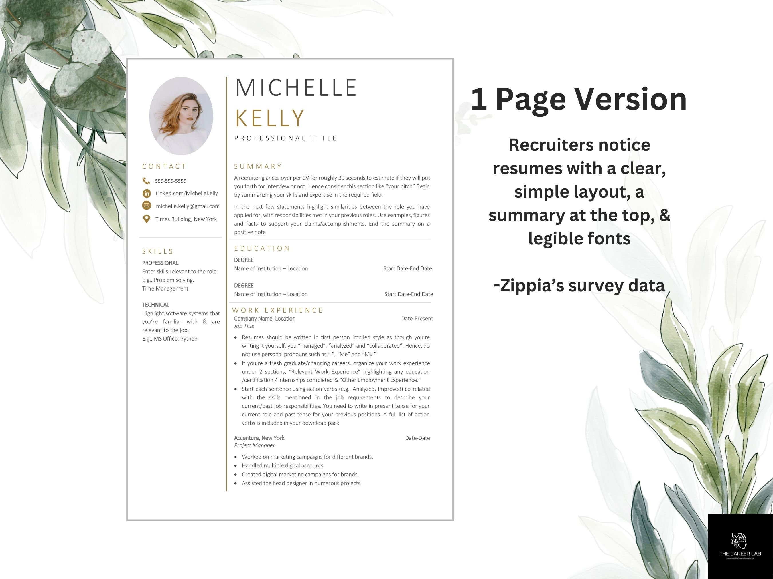 Modern Executive Resume Template for Word Professional CV With Photo ...