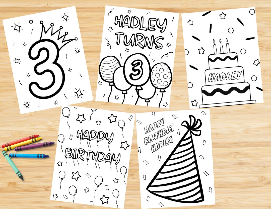 Personalized Coloring Pages for Kids Birthday, Set of 5 Customized Kids ...