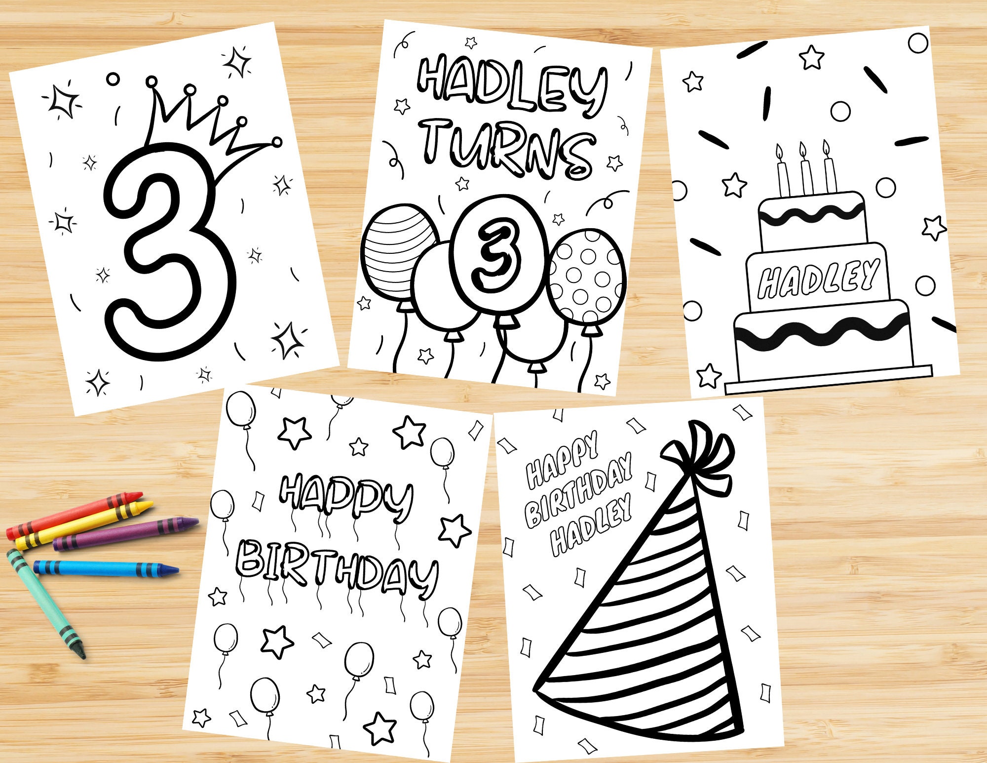 Personalized Coloring Pages for Kids Birthday, Set of 5 Customized Kids ...