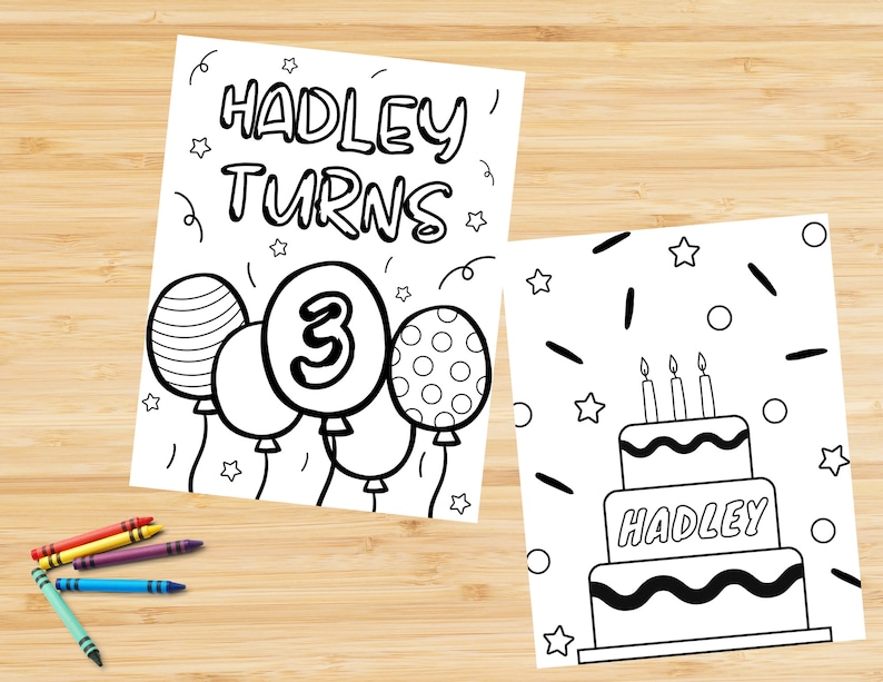 Personalized Coloring Pages for Kids Birthday, Set of 5 Customized Kids ...